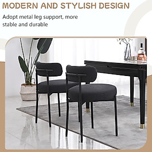AISALL Black Dining Chairs Set of 2 Round Upholstered Boucle Dining Room Chairs Mid-Century Modern Kitchen Chairs Curved Backrest Chairs for Dining Room Black Metal Legs