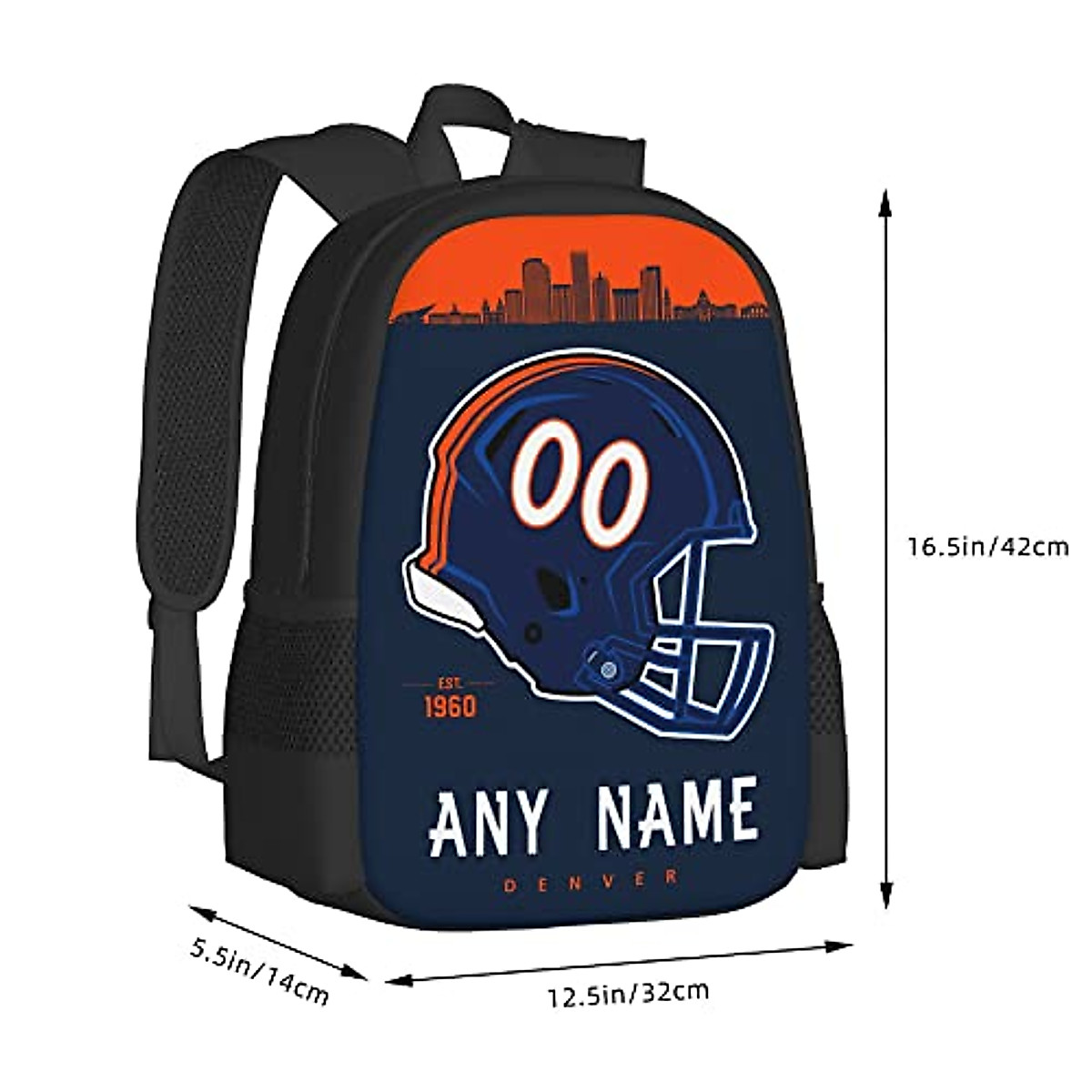 Custom Personalized Backpacks,Denver Football Backpack with Name and Number, Customized Soccer Backpacks Gifts for Men Women Youth