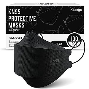 Keangs KN95 Face Masks 100 Pack, Breathable Protective Disposable Mask For for Adults And Teens, Black