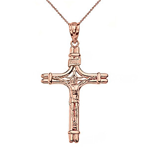 CaliRoseJewelry 10k INRI Crucifix Jesus on The Cross Pendant Necklace in Rose Gold, 18"