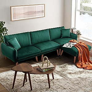 JOMEED 105" Convertible Sectional Sofa Couch, Modern Oversized Velvet Fabric L-Shaped Couch Sofa Bed with Adjustable Backrest for Living Room, Apartment