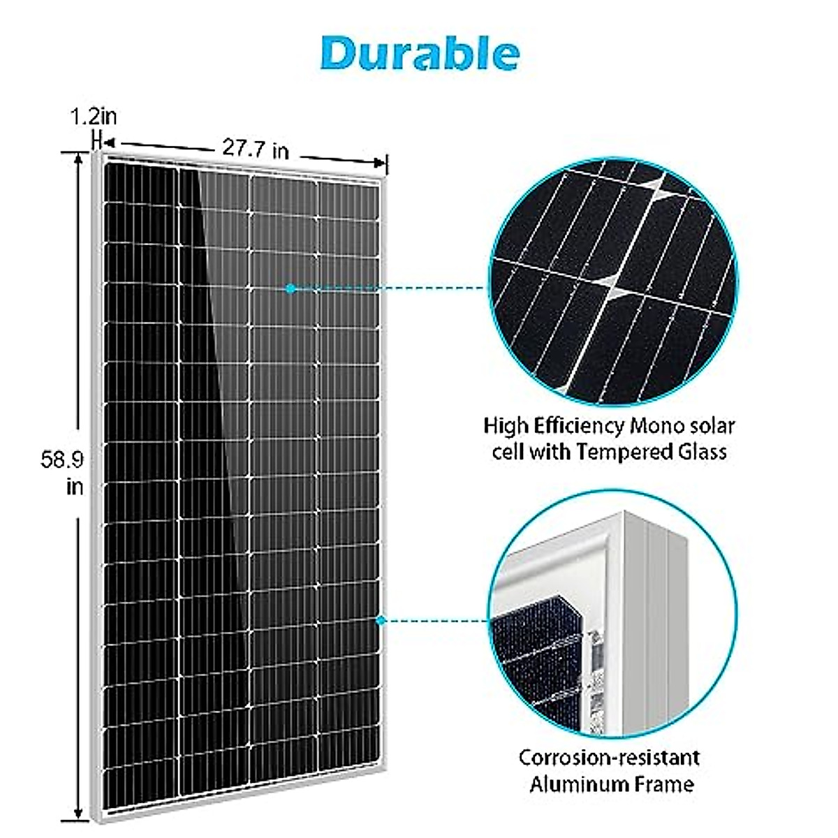 SUNGOLDPOWER Solar Panel 200W 24V Monocrystalline Solar Panel 200 Watt Solar Module Grade A Solar Cell, Black, SG200WM24