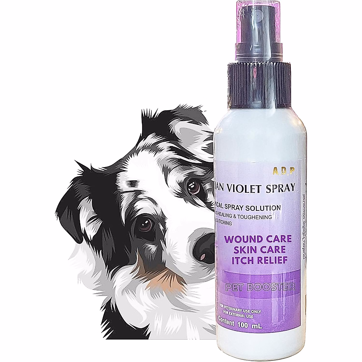 Gentian Violet Spray Solution 1% 100 ML. Pet Wound Care Skin Soother Healing Dog & Cats Skin Infections, Soreness and Irritation Relief, Relieves Dry Itchy Skin Allergies Clean Soothe & Heal