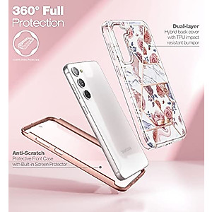 SURITCH for Samsung Galaxy S23 Plus Case, [Built-in Screen Protector] [Dual-Layer Protection ] Full Protection Shockproof Rugged Bumper Phone Cover for Samsung S23 Plus 6.6 Inch - Rose Marble