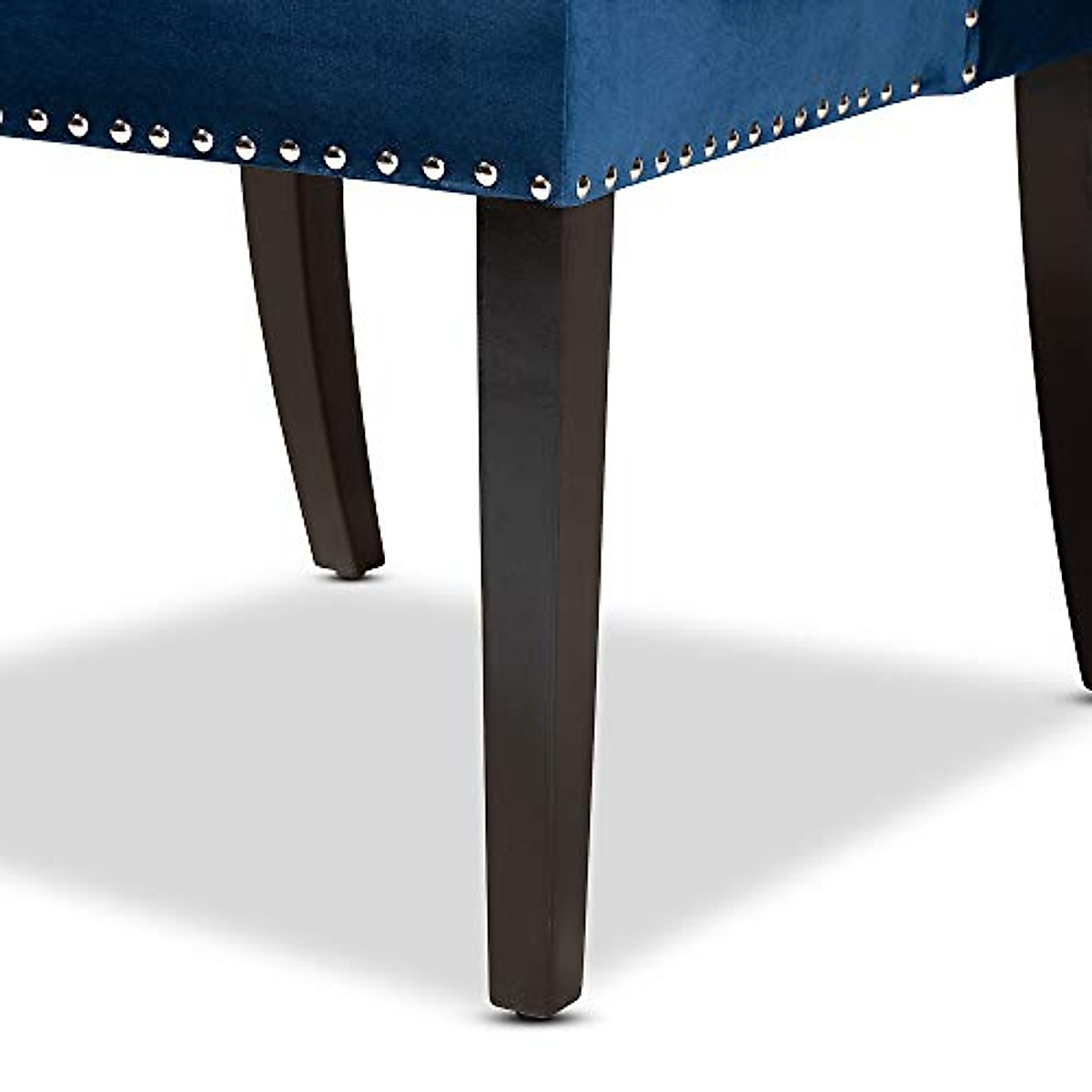 Baxton Studio Lamont Modern Contemporary Transitional Navy Blue Velvet Fabric Upholstered and Dark Brown Finished Wood Wingback Dining Chair