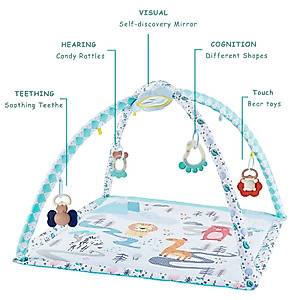 LOL-FUN Baby Play Mat Gym for Infant,Baby Floor Mat Activity Gym with Toys for Development,Foldable Gym Playmat for 0 3 6 9 12 Months Baby Girls and Boys