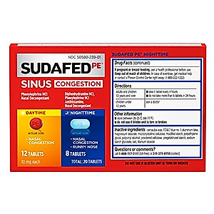 Sudafed PE Day and Night Sinus Pressure & Congestion Tablets, 20 Count