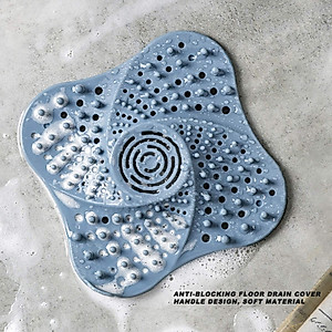 Shower Drain Hair Catcher, Durable Blue Square Hair Stopper Drain Cover, Drain Hair Catcher with Suction Cup for Bathroom Bathtub and Kitchen Easy to Install and Clean