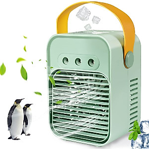 Portable Air Conditioner, Rechargeable USB Cordless Air Cooler, Personal Space Mini Evaporative Desk Fan, 3 Speeds Humidifier Misting Fan for Home, Office, Room