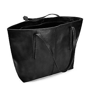 ZLYC Women Vintage Dip Dye Leather Tote Bag Handbag Large Zippered Shoulder Bag, Black