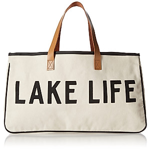 Santa Barbara Design Studio Tote Bag Hold Everything Collection Black and White 100% Cotton Canvas with Genuine Leather Handles, Large, Lake Life
