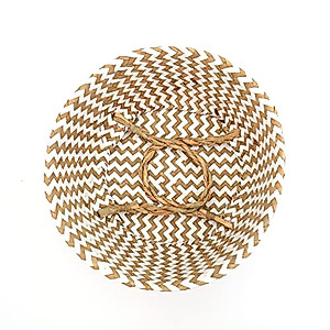 Nicunom 2 Pack Seagrass Belly Basket White Zigzag Pattern, 11 Inch Foldable Hand Woven Plant Basket with Handles, Storage Laundry, Picnic, Beach Bag, Plant Pot Cover for Home Decor