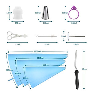 Kasmoire 70 Pcs Cake&Cupcake Decorating Supplies Tips kit-48 Numbered Piping Tips & 6 Reusable Pastry bag with Pattern Chart - Flower Nail, Icing Spatula,Cleaning Brush, 6 Couplers & Icing Bag Ties