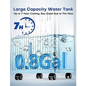 Evaporative Air Cooler, TEMEIKE 3-IN-1 Portable Air Conditioners w/Remote, Cooling Tower Fan w/Humidify, 70° Oscillation & 7H Timer Swamp Cooler, Windowless Evaporative Cooler for Room Bedroom Office