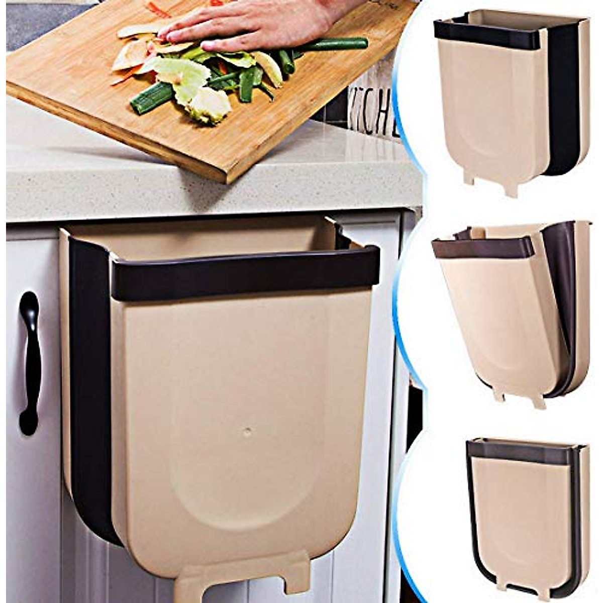 2pcs Hanging Trash Can for Kitchen Cabinet Door, Foldable Waste Bins Hanging Trash Holder for Bathroom Bedroom Office Car Portable Home Outdoor Garbage Can