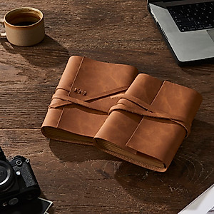 MAYBELL Leather Journal for Writing 5"x 7", Genuine Leather Bound Journal for Men Women, 200 Lined Pages Leather Notebook for Traveling (Brown)