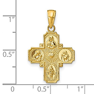 Solid Four Way Cross Cruciform Pendant in Real 14k Yellow Gold 20x18mm