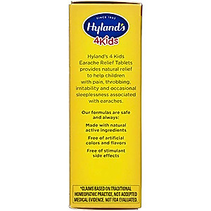 Swimmers Ear Relief Tablets for Kids by Hyland's, Fast Natural Homeopathic Pain Relief of Cold & Flu Earaches, Swimmers Ear, and Allergies, 40 Tablets