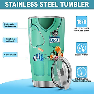 JENOIS Nurse Nutrition Facts, Tumbler 20 Oz With Lid And Straw, Women Coffee Nurses Week School For Nursing Cups Tumblers, Nurse Gifts