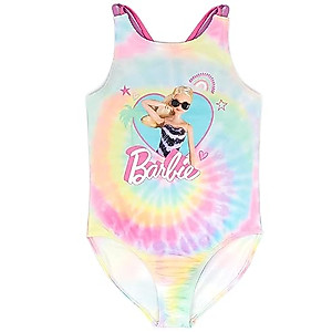 Barbie Swimsuit Girls Kids Doll Logo Tie Dye Swimming Costume 4-5 Years Pink
