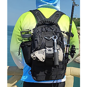 Amitfo Fishing Backpack Fishing Tackle Backpack with Rod Holder Tackle Box Bag Fishing Gear Shoulder Backpack