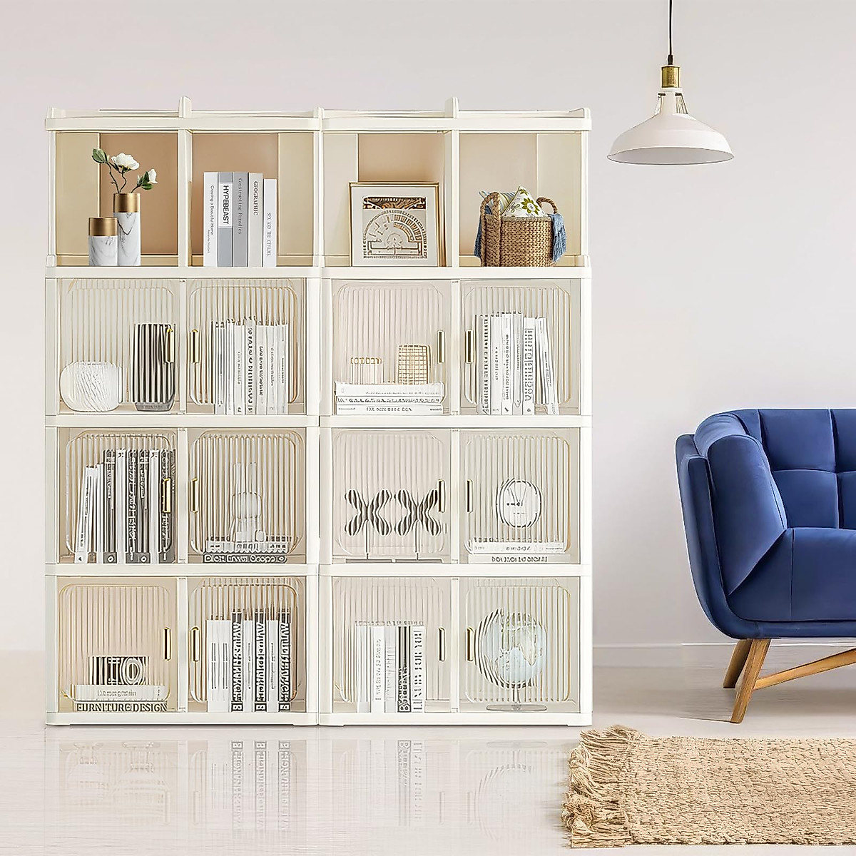 MU TU HD 5 Tier Bookcase with Doors, Floor Standing Bookshelf with Storage, Display Storage Book Shelf Organizer Storage Shelves for Bedroom Bathroom Kitchen