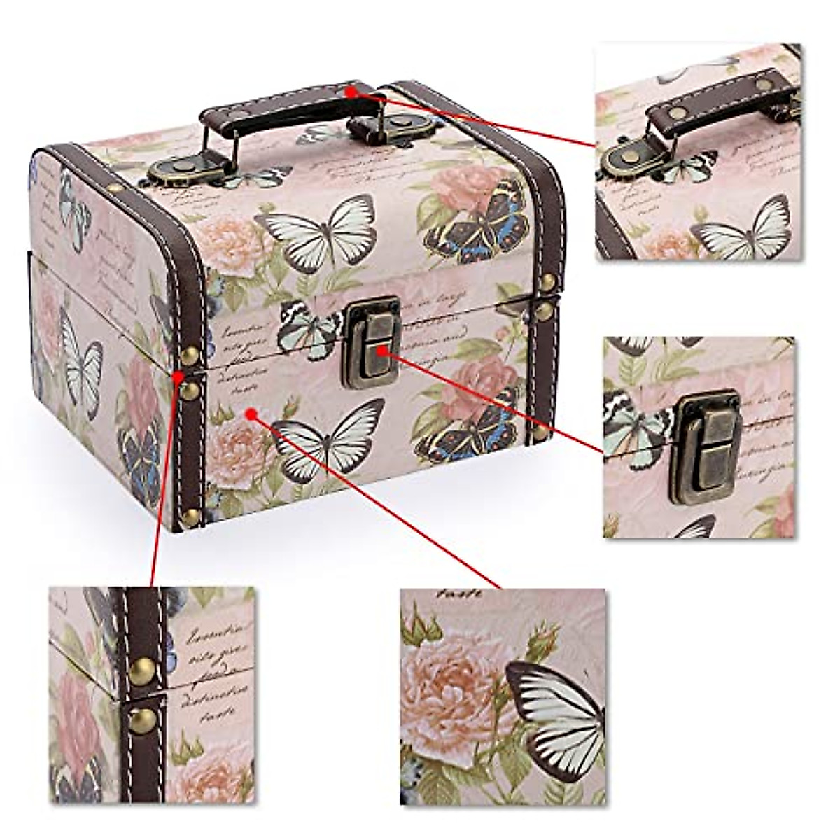 ELLDOO Butterfly Treasure Chest Box, Wooden + PU Leather Storage Decorative Box for Jewelry Trinkets, Keepsakes box for Girls Women Gifts