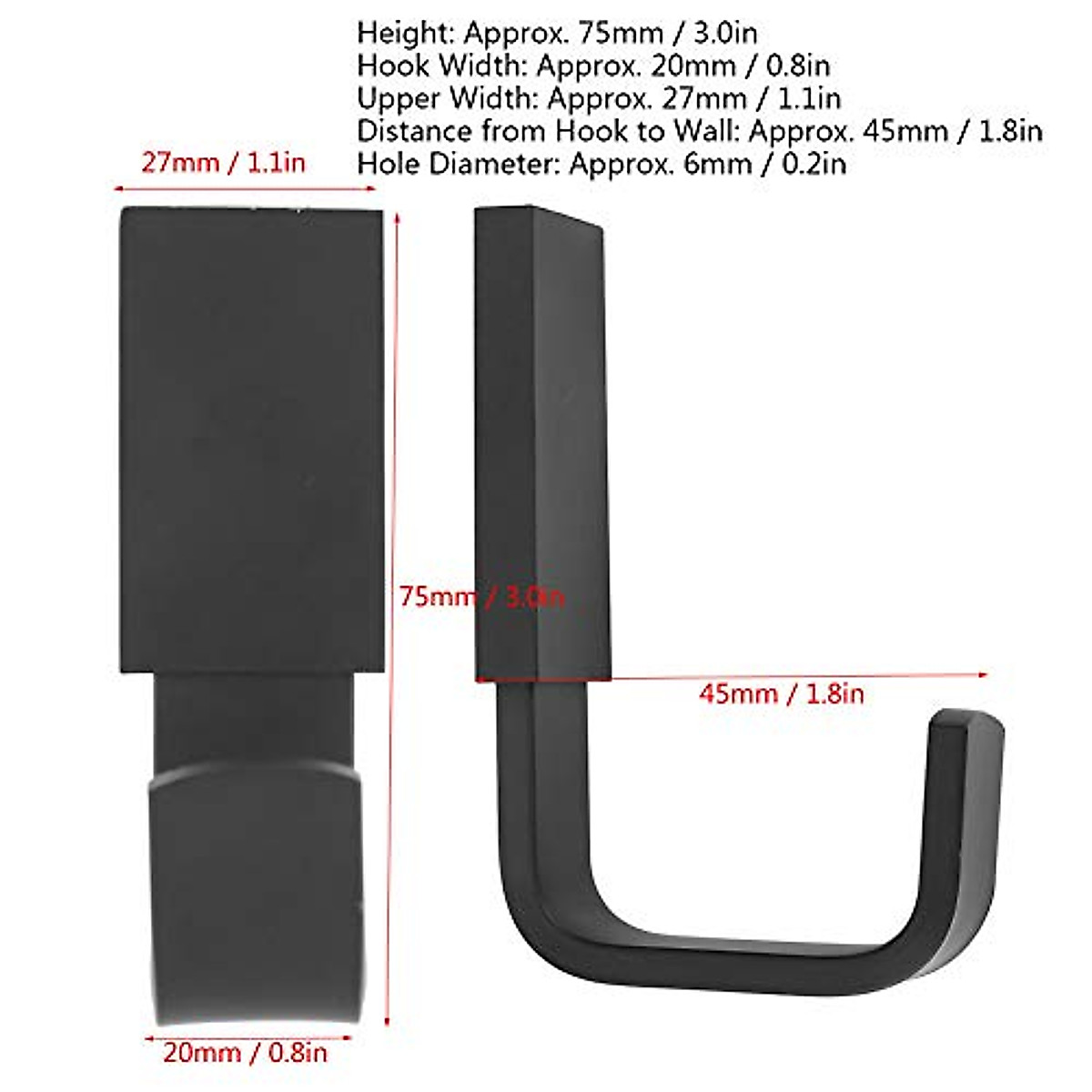 Beufee 2Pcs Bathroom Hook, Matte Black Wall Hook Coat Towel Hooks Wall Mounted Towel Hook Square Robe Coat Clothes Hook for Bath Kitchen