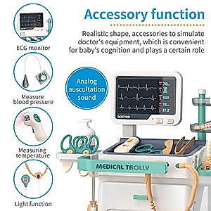 Deejoy Toy Doctor Kit for Kids, Pretend Medical Station Set for Boys & Girls, 28 Accessories Mobile Cart with Lights and Thermometer, Kids Doctor Kit for Toddlers 3-5 Years Old