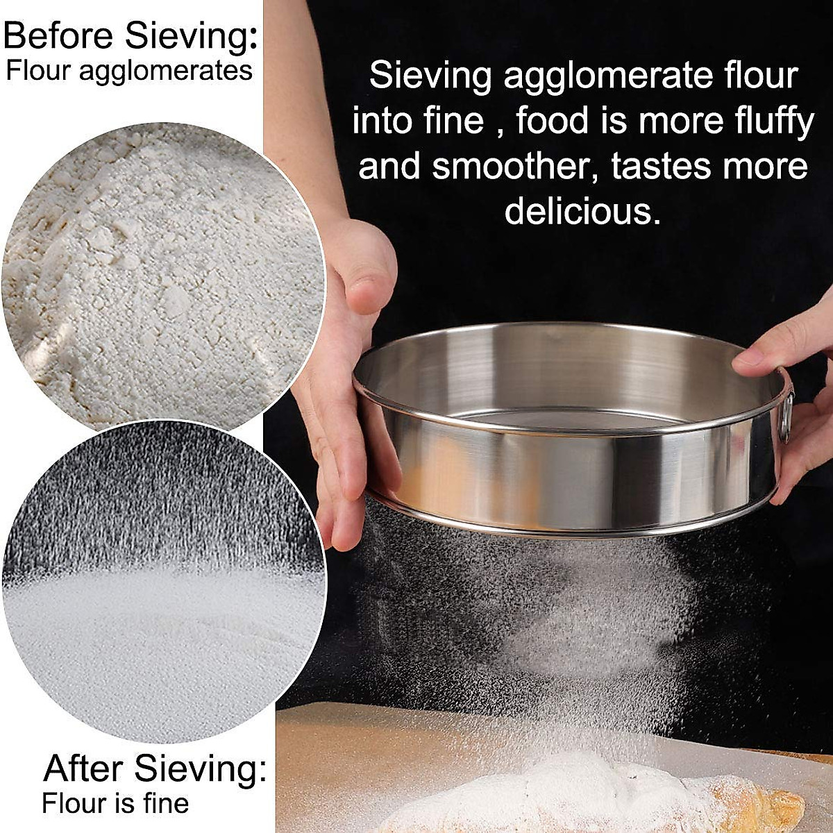 Xpanal Flour Sieve Fine Mesh, 6" Stainless Steel 60 Mesh Round Flour Sifter for Baking Cake Bread