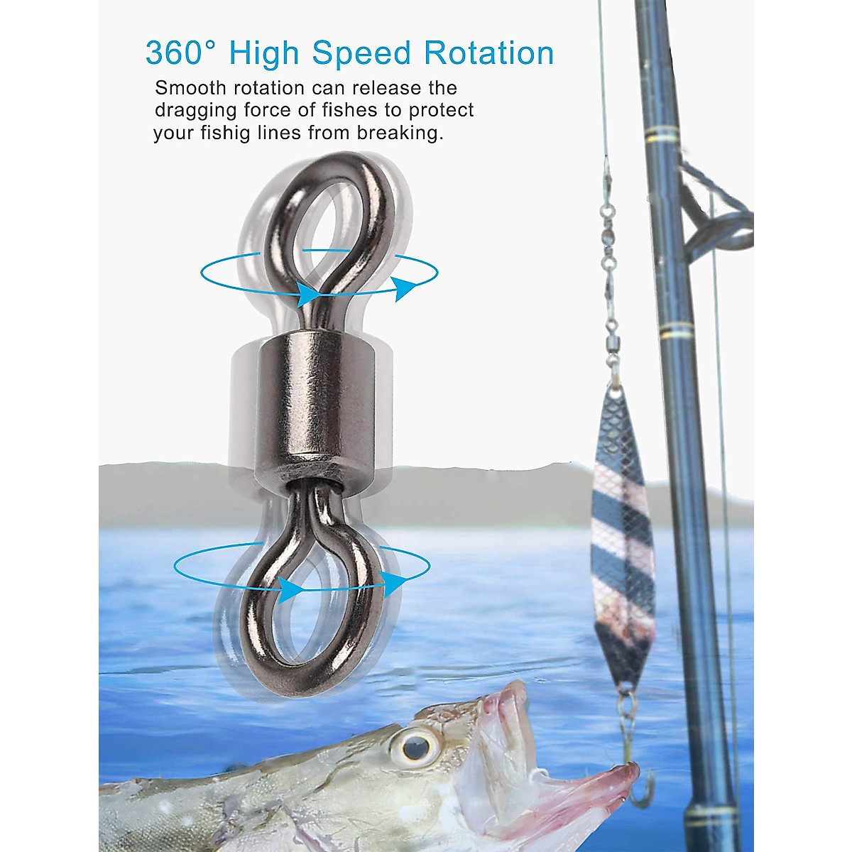 Facikono Fishing Barrel Swivels Set, 210pcs Rolling Bearing Snap Connector for Saltwater Freshwater Fishing