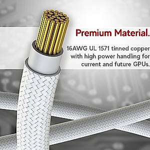 LINKUP - AVA PCIE 5.0 4 x 8Pin to 12VHPWR (16Pin / 12+4) 16AWG Sleeved High Current Power Cable Extension for RTX4000 - PCIE 4.0 PSU - 40cm (White) - Compatible with all RTX4000 and RTX3000 FE GPUs