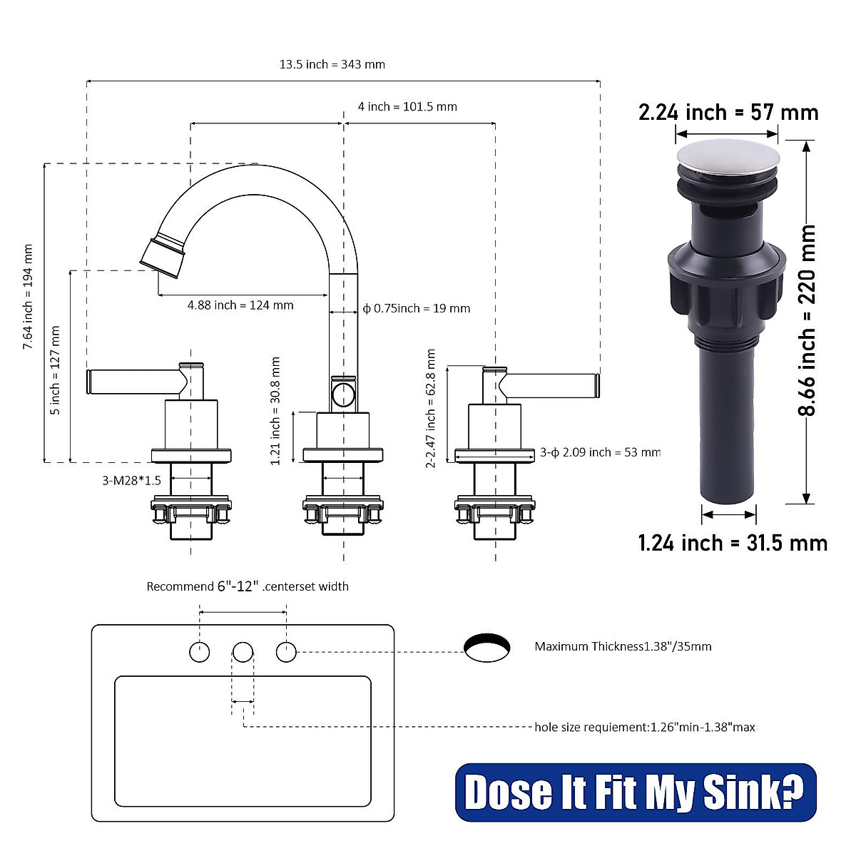 HOTTIST Widespread Bathroom Faucet for Sink 3 Hole, 2-Handle 8 inch Bathroom Sink Faucet with Pop Up Drain and Supply Hoses, Brushed Nickel