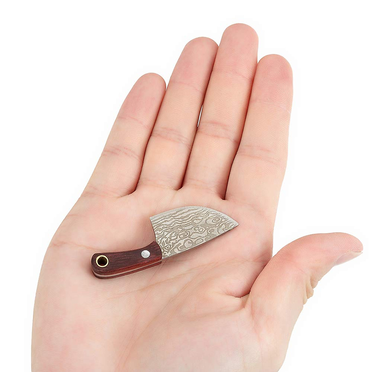 PUOSUO EDC Multi-Function Keyring Mini Pocket Knife Keychain Stainless Steel Necklace Knife-Damascus Pattern (A)