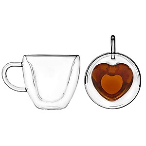 Tea Cup Heart Shaped Double Wall Insulated Clear Glass Tea and Coffee Cup 8.5 Ounces