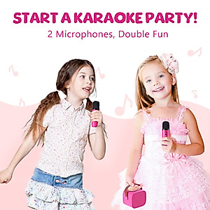 YLL Mini Karaoke Machine for Kids Toys, Portable Bluetooth Speaker with 2 Wireless Microphones, Birthday Gifts for Girls 3, 4, 5, 6, 7, 8, 9, 10, 11, 12+ Years Old Toddler Teens (Hotpink)