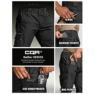 CQR CLSX Men's Tactical Pants, Water Resistant Ripstop Cargo Pants, Lightweight EDC Work Hiking Pants, Outdoor Apparel, Duratex Black, 38W x 30L