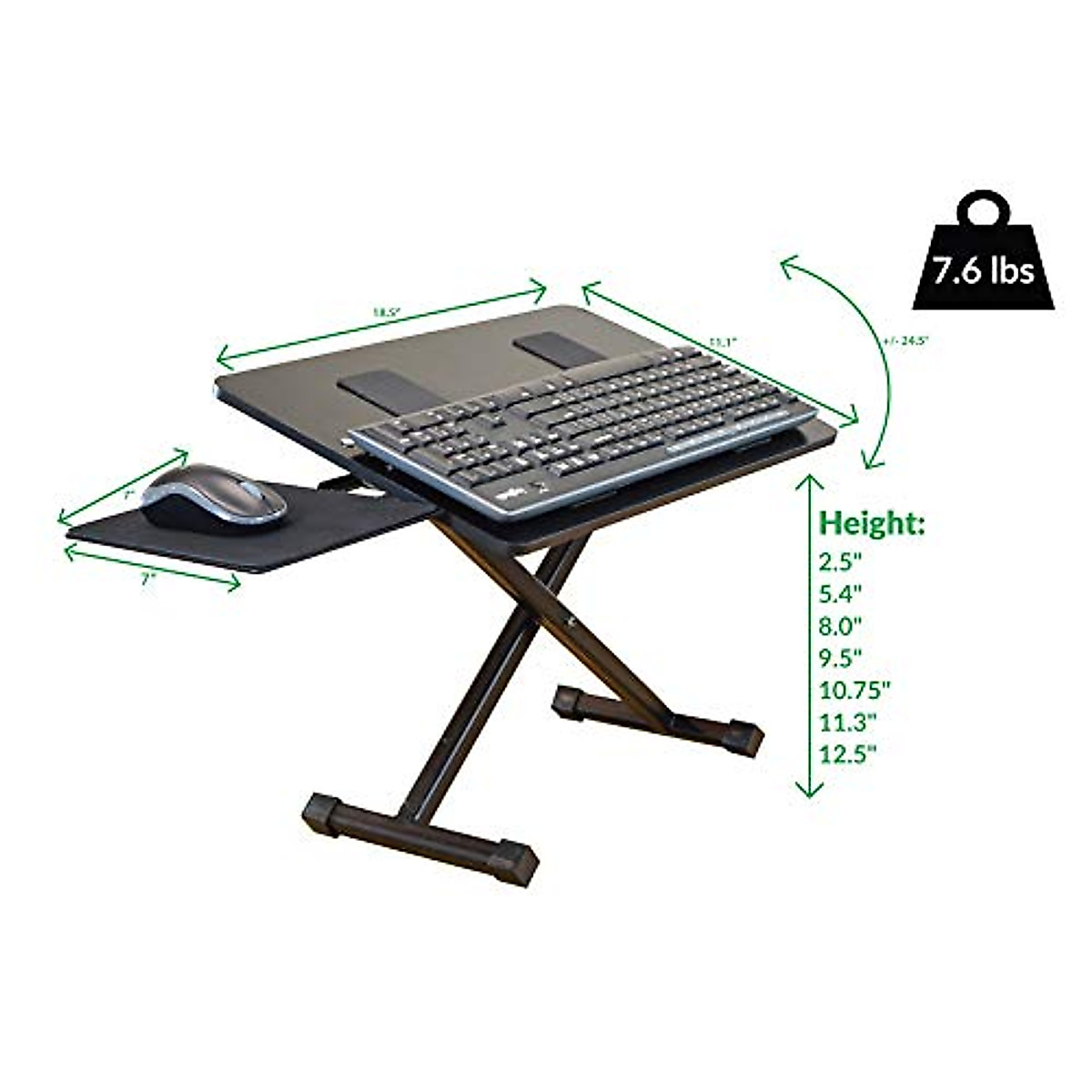 KT3 Ergonomic Computer Keyboard Stand Adjustable Height Angle Negative Tilt for standing up raise keyboards to standing height sit stand up on desk riser holder tray platform lift above desk black