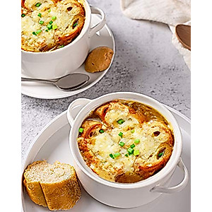 Delling 6 Pack Ceramic Soup Bowls with Handles, 24 Oz Large Serving Soup Bowl Set, Ceramic Soup Crocks for French Onion Soup, Cereal, Chilli, Stew, Microwave and Oven Safe, White