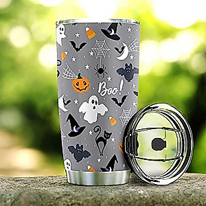 64HYDRO 20oz Halloween Decorations Indoor, Outdoor, Home Decor, Kitchen Decor, Trick Or Treat Witch Boo Ghost Pumpkin Halloween Tumbler Cup with Lid, Double Wall Vacuum Insulated Travel Coffee Mug