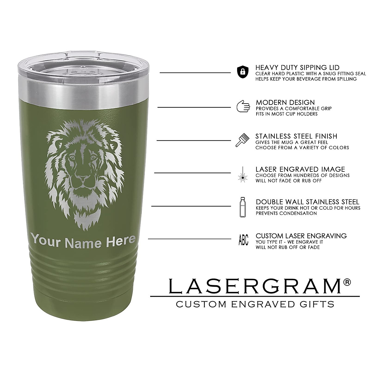 LaserGram 20oz Vacuum Insulated Tumbler Mug, Rx Pharmacy Symbol, Personalized Engraving Included (Camo Green)