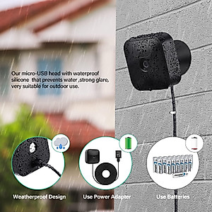 OLAIKE 2 Pack 16ft/5m Power Cable with Adapter Compatible with Blink Outdoor/Indoor 3rd/XT2/XT Camera, Weatherproof Micro USB Power Cord, Blink Camera Accessories, Black (Camera Exclude)