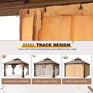 EROMMY 12'x12' Hardtop Gazebo, Outdoor Galvanized Steel Roof Canopy with Aluminum Frame, Permanent Metal Pavilion with Netting and Curtains, for Patio Backyard Deck and Lawns