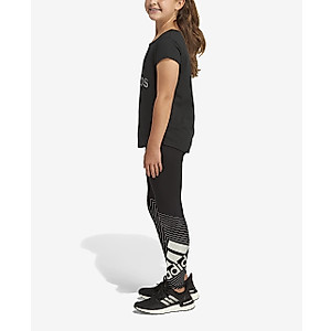 adidas girls Glam Graphic Tights Pants, Black With Silver, Large US