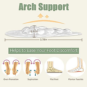 Skyfoot Arch Support Shoe Inserts, Massage Gel Arch Pads, Adhesive Arch Insoles for Flat Feet, High Arch, Plantar Fasciitis, Arch Pain Relief, Foot Pressure Relieve (Crystal)