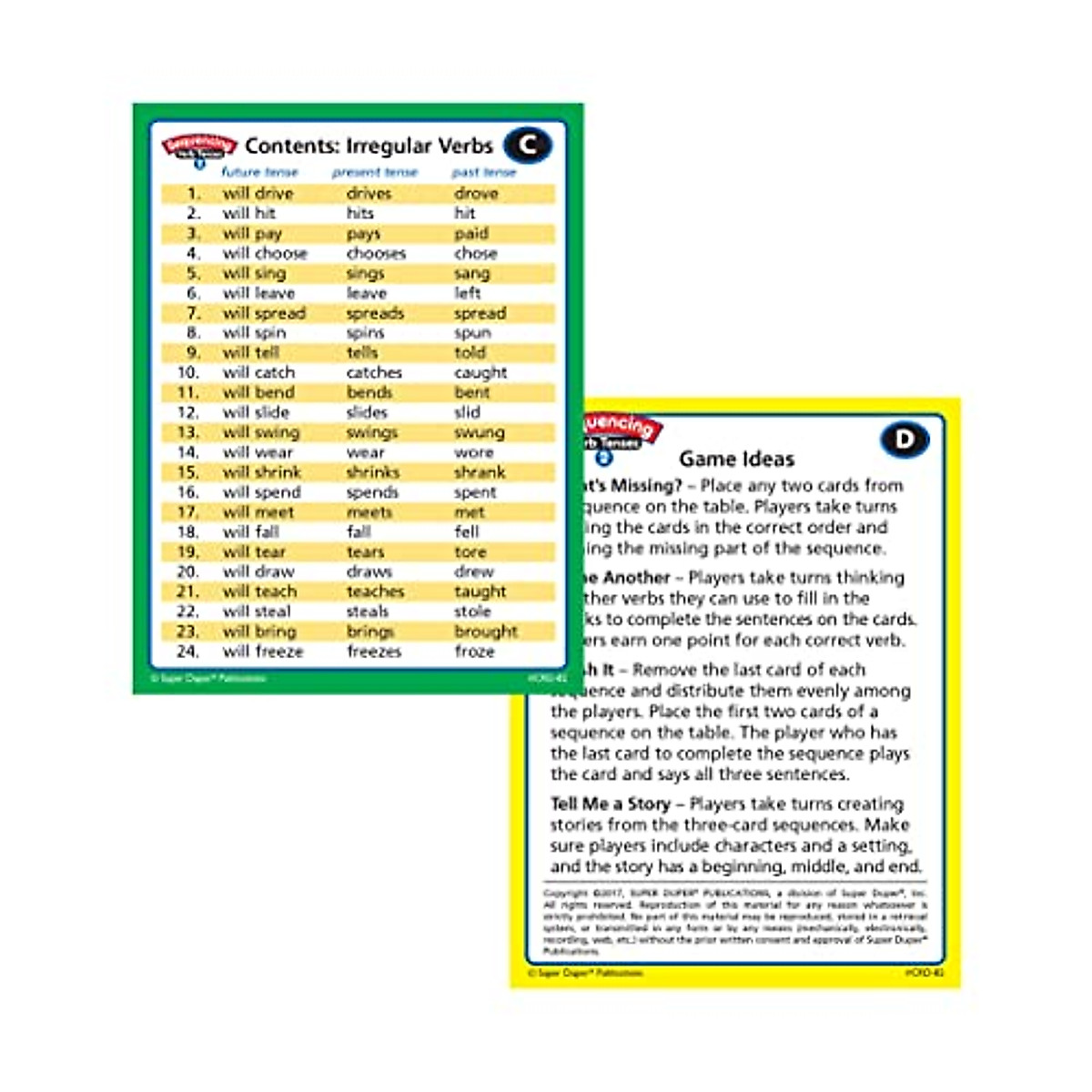 Super Duper Publications | Sequencing Regular and Irregular Verb Tenses Set 2 Fun Deck | Communication and Early Reader Skills Flash Cards | Educational Learning Materials for Children