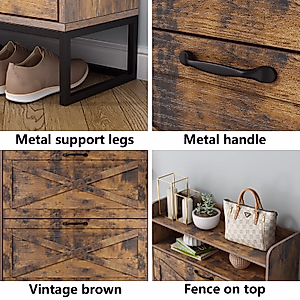 Gyfimioe Rattan Shoe Cabinet with 2 Flip Drawers, Slim Shoe Storage Cabinet for Entryway Freestanding Shoe Organizer Narrow Farmhouse Shoe Rack (Rustic Brown)