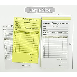 Thank You Receipt Book for Small Businesses 4x7 inches 2-Part Carbonless White Yellow 50 Sets 100 Sheets per Book with Wrap Around Cover Blank Signature Stamp Section (1 Black)