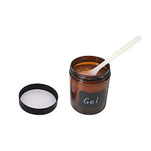 zmybcpack 12 Pack 8 OZ Amber Plastic Jars With Black Lids, 6 Spatula, A Pen & Labels - Plastic Slime Jars Storage Travel Jars for Cosmetics, Cream, Gel