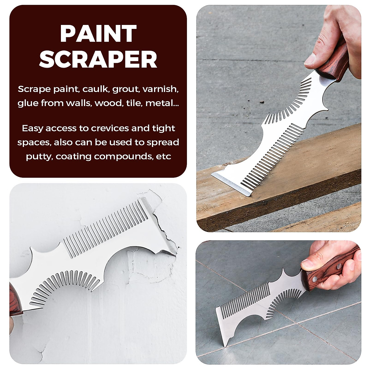 PinStone 8-In-1 Painters Tool, Paint Brush Comb, Paint Roller Cleaner Tool, Stainless Steel Paint Scraper, Putty Knife, Paint Can Opener, Metal Paint Brush Comb and Roller Cleaning Tool